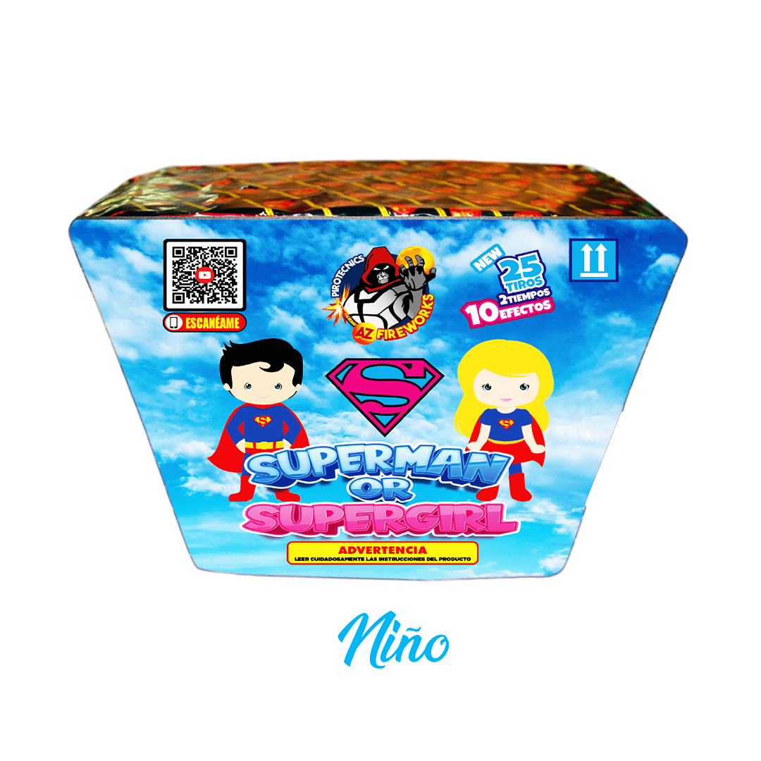 Superman Or Supergirl 25 Tiros Torta AZFireworks – Az Fireworks Pirotecnics